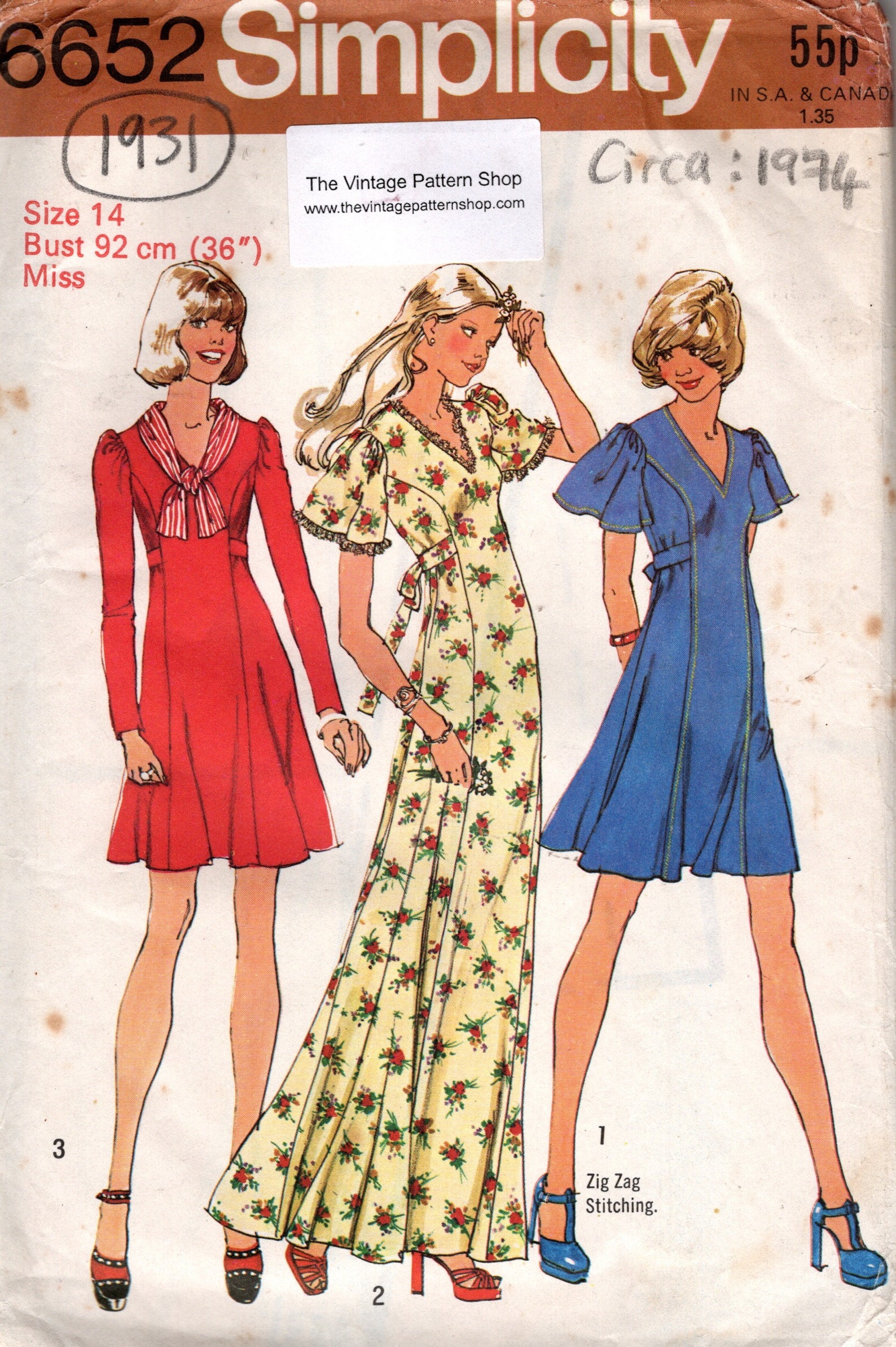 1974 Vintage Sewing Pattern B36 DRESS 1931 by Simplicity - Etsy