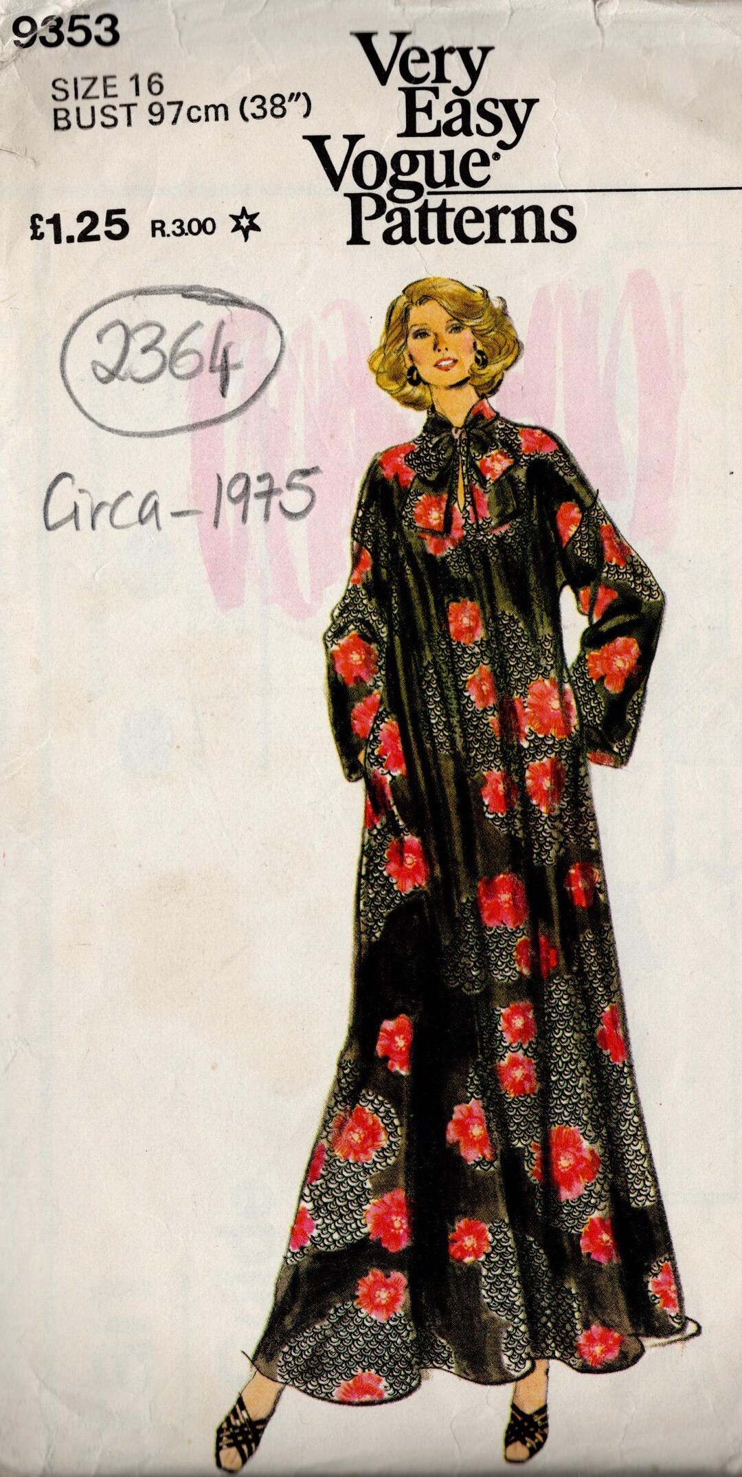 1975 Vintage VOGUE Sewing Pattern B38″ CAFTAN (2364) Vogue 9353 - Etsy