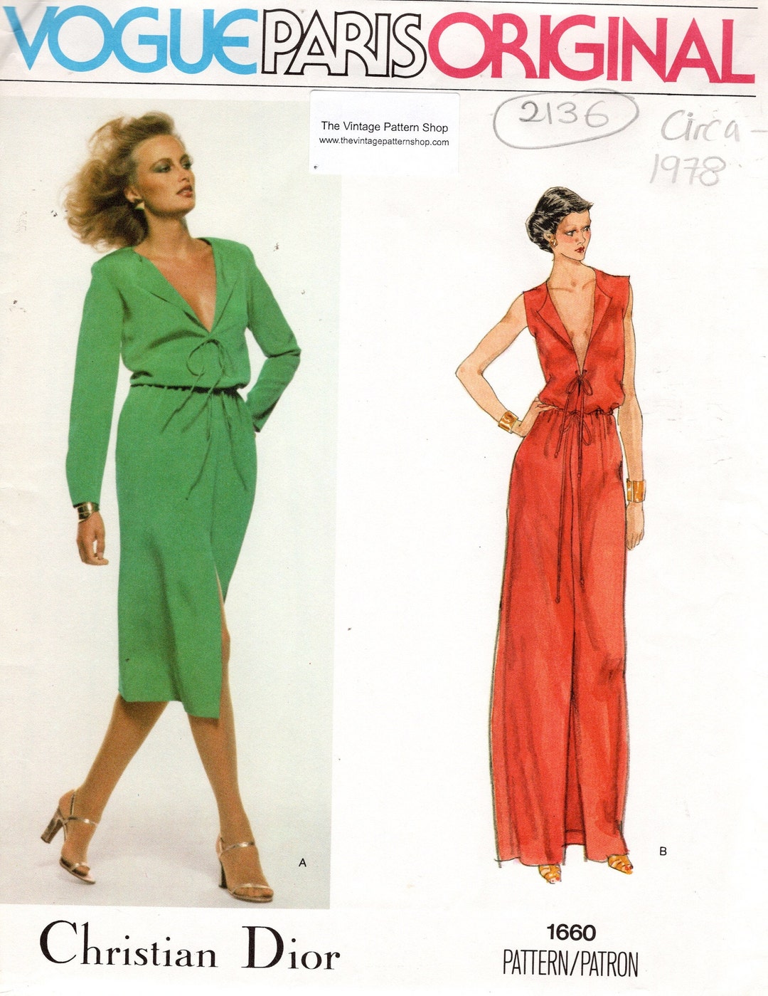 1978 Vintage VOGUE Sewing Pattern B36" DRESS (2136) by Christian Dior ...
