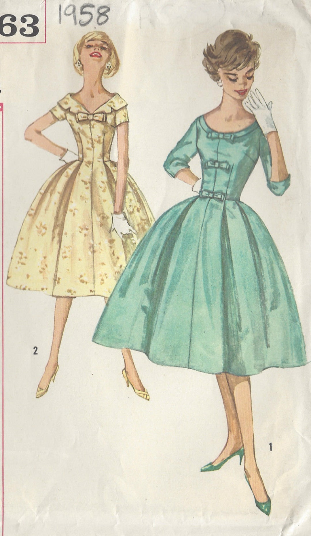 1958 Vintage Sewing Pattern DRESS B34" (R521) Simplicity 2763 - Etsy