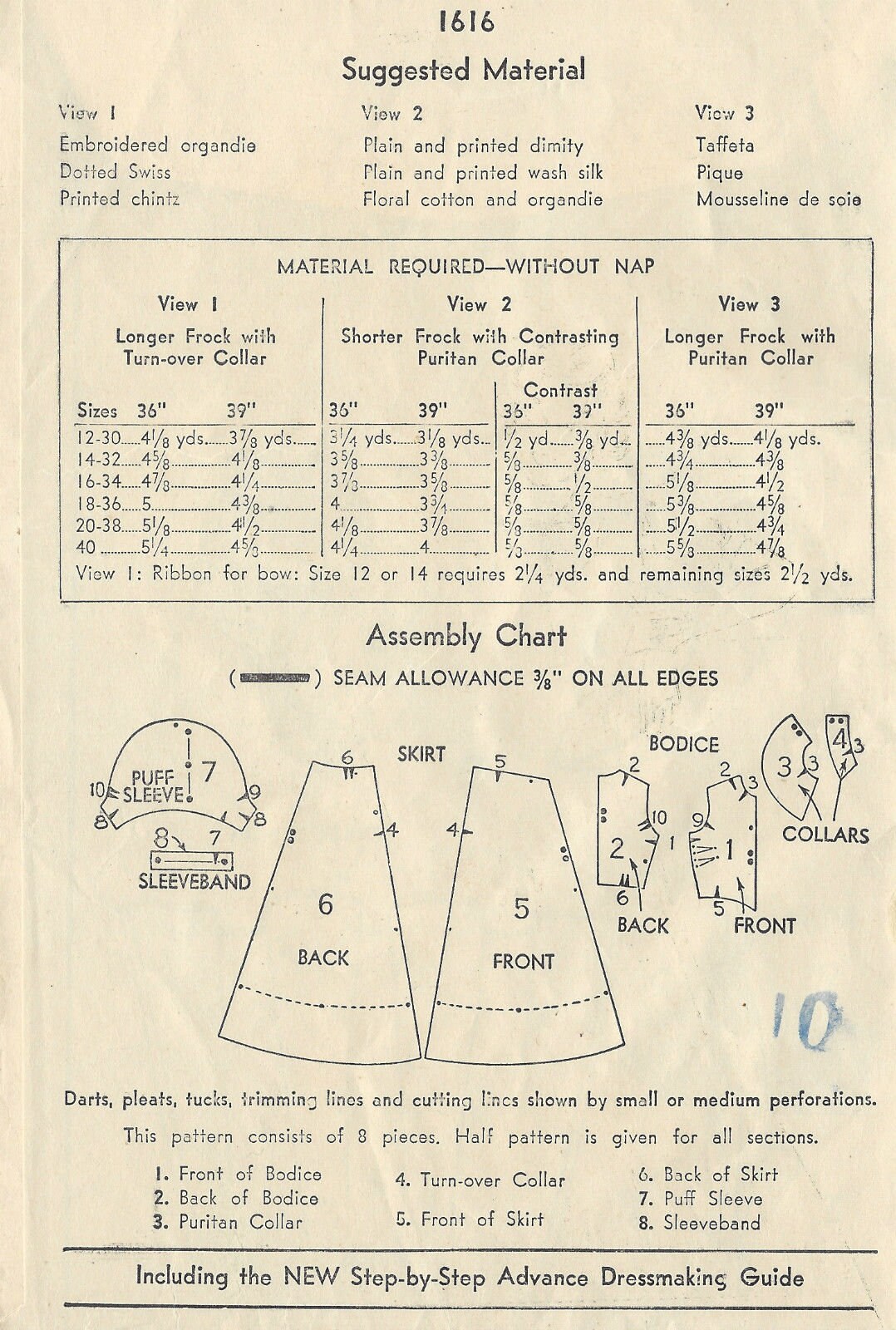 1930s Vintage Sewing Pattern B32 DRESS 1550 Advance 1616 - Etsy