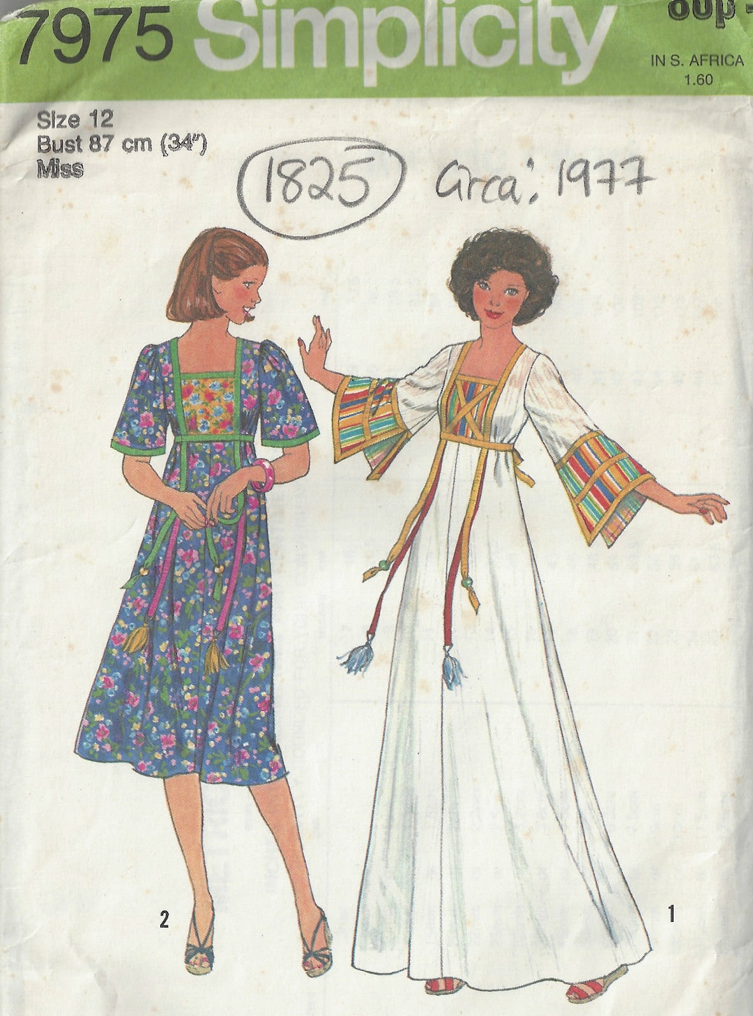 1977 Vintage Sewing Pattern B34″ PULLOVER CAFTAN or DRESS (1825) by ...