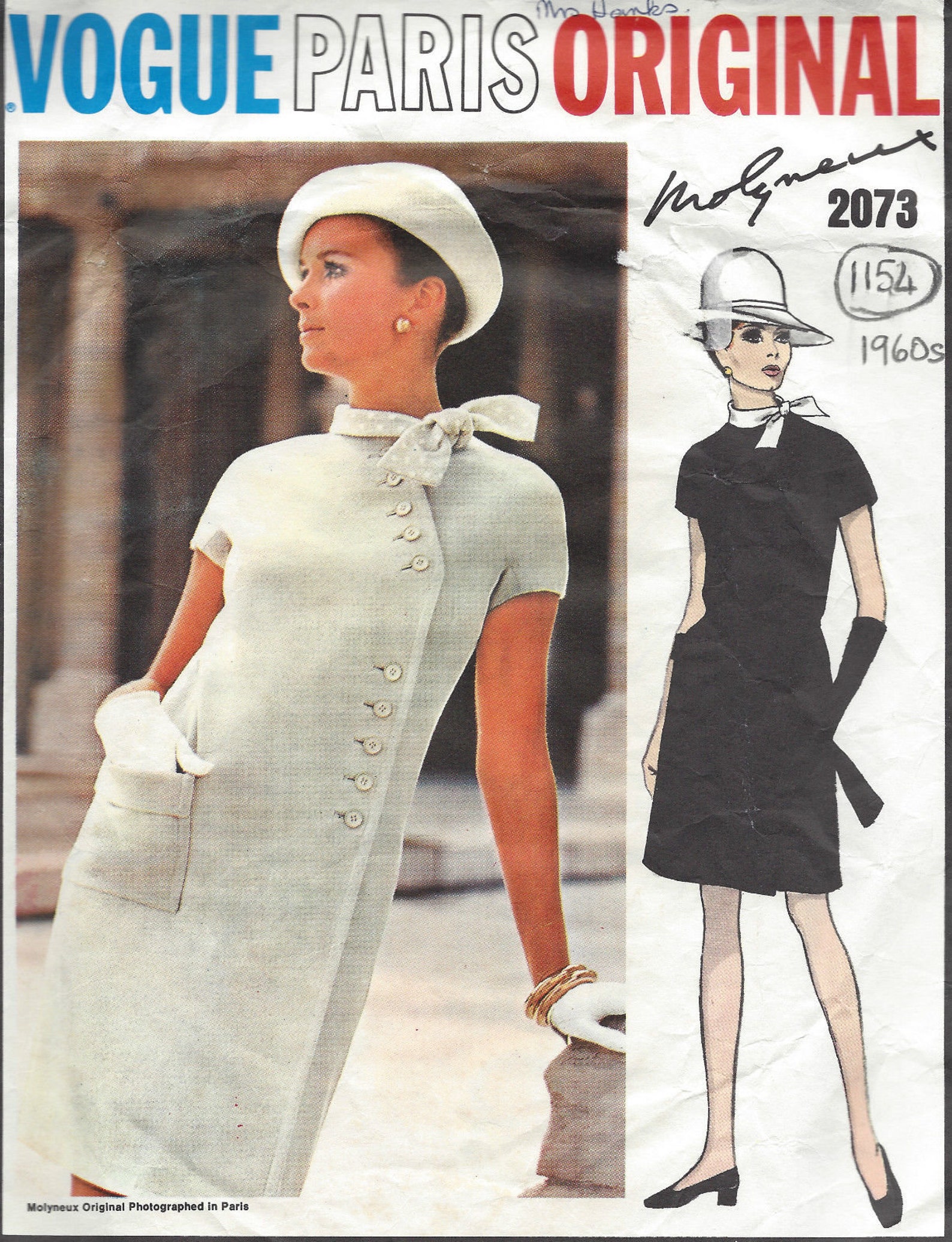 1969 Vintage VOGUE Sewing Pattern DRESS B36 (1154) by Molyneux Vogue ...
