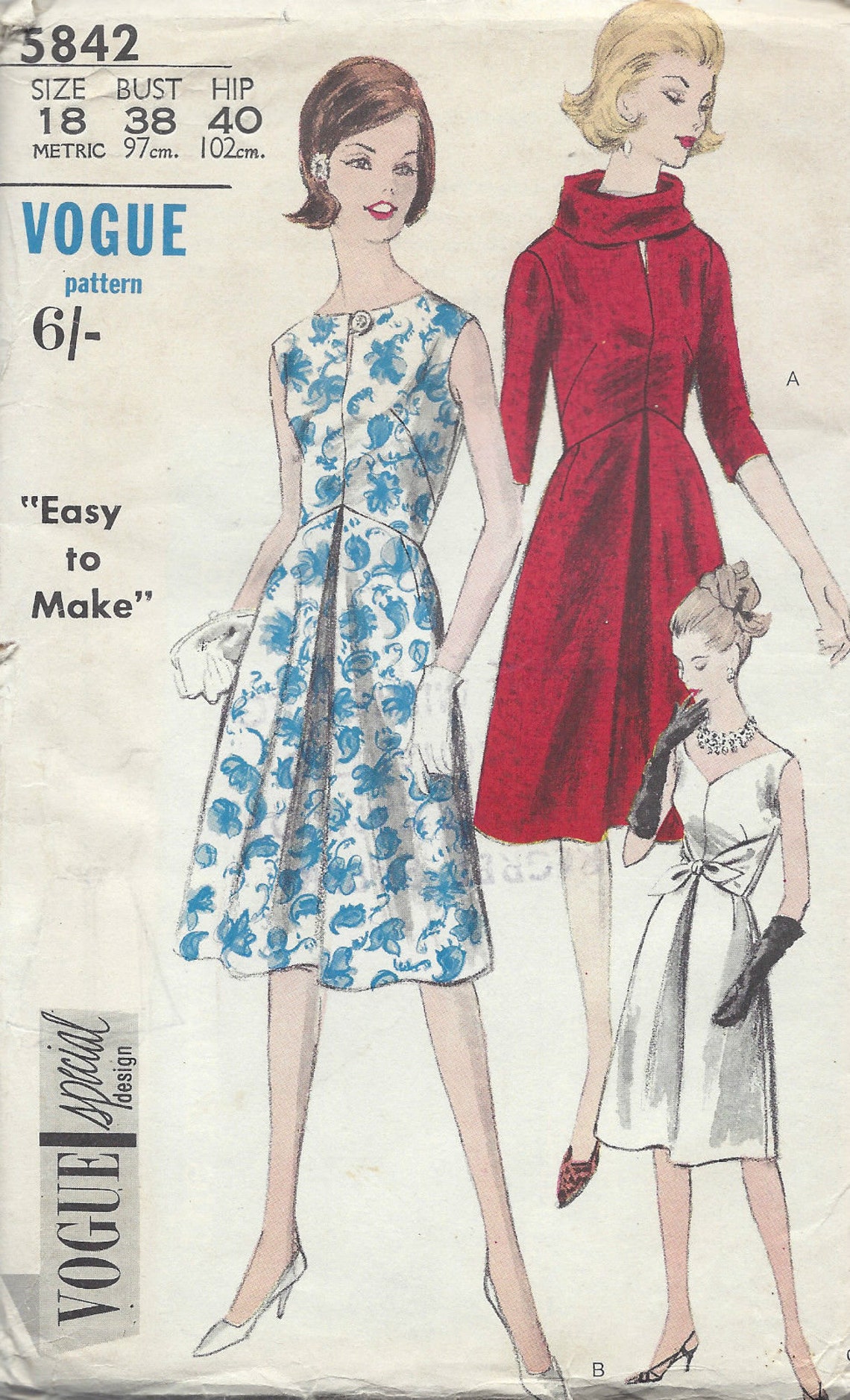 1963 Vintage VOGUE Sewing Pattern DRESS B38 1537 by Vogue 5842 - Etsy