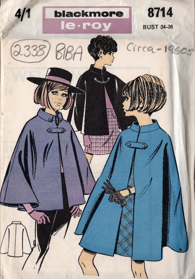 1960s Vintage Sewing Pattern (B34”-36″) CAPE (2338) by Le Roy 8714 ...
