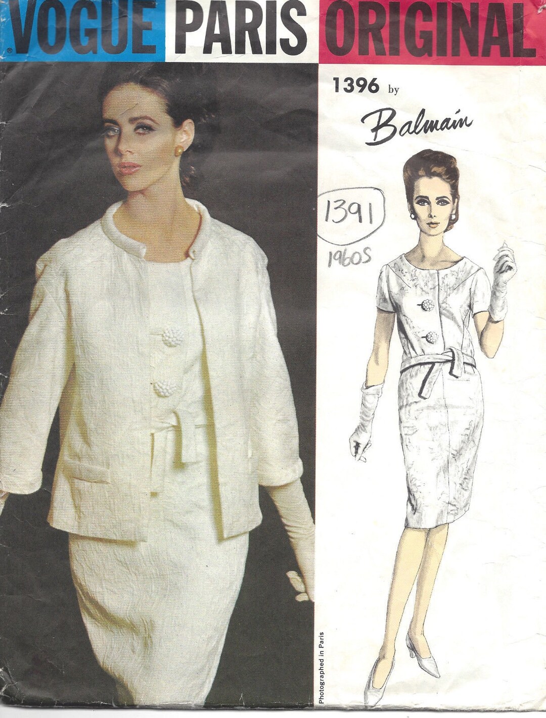 1960s Vintage VOGUE Sewing Pattern B34 Two-piece DRESS & JACKET (1391 ...