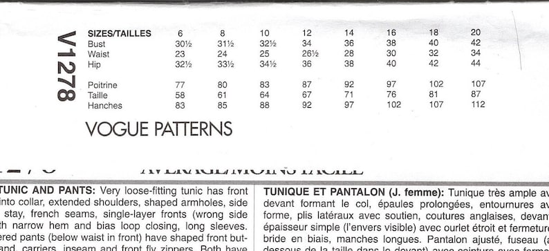 2011 Vintage VOGUE Sewing Pattern B34-36-38-40-42 TUNIC & PANTS (2204 ...
