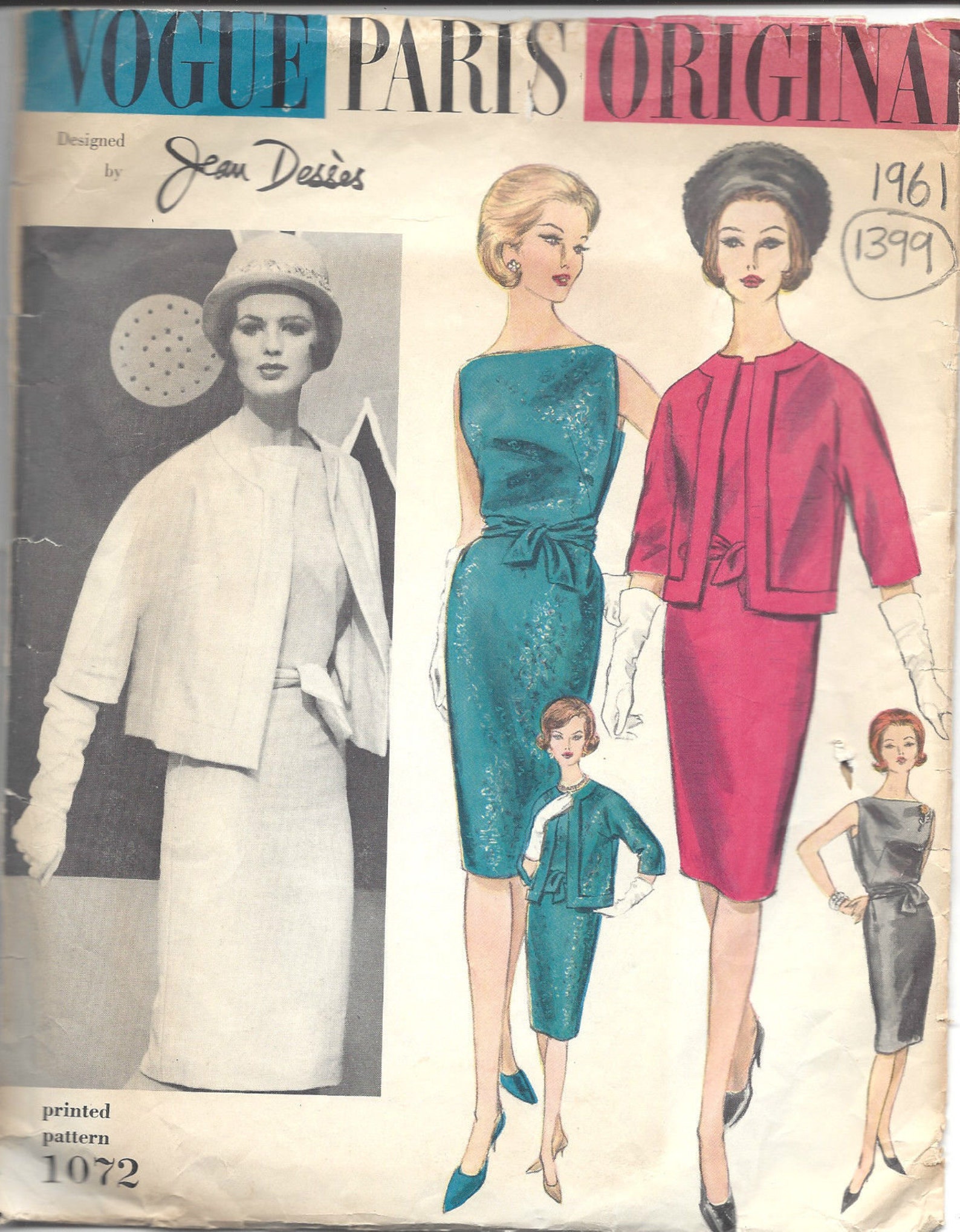 1961 Vintage VOGUE Sewing Pattern B34 Dress & JACKET (1399) BY Jean ...