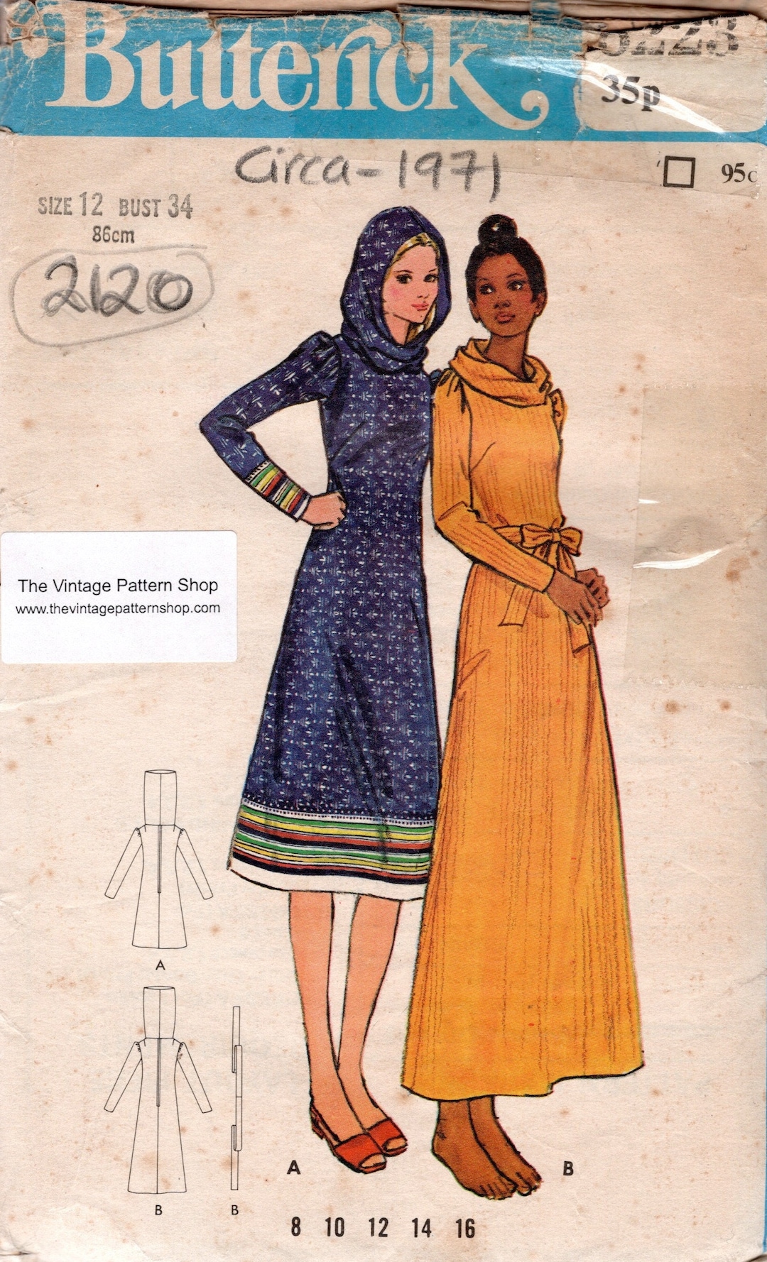 1971 Vintage Sewing Pattern Dress B34in (86cm) (2120) Butterick 6223 - Etsy