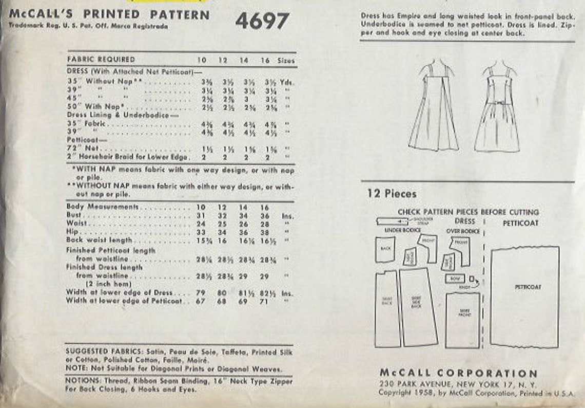 1958 Vintage Sewing Pattern B34 DRESS 1458 by PIERRE CARDIN - Etsy