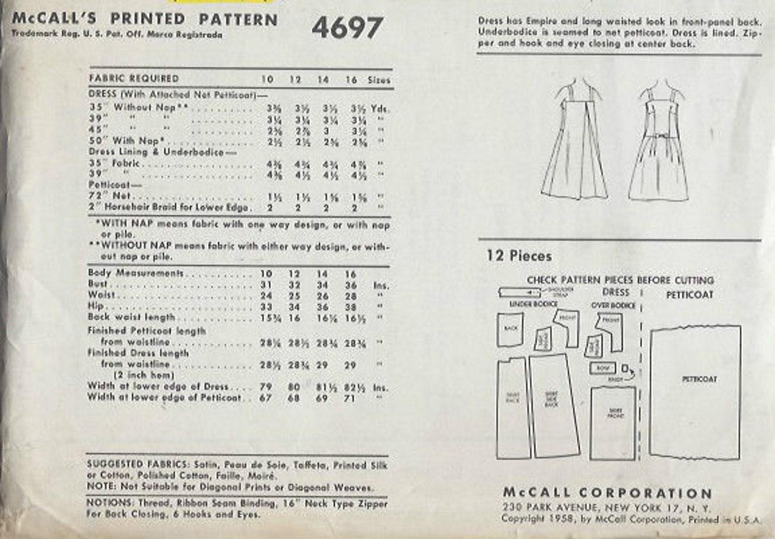 1958 Vintage Sewing Pattern B34 DRESS (1458) by PIERRE CARDIN for ...