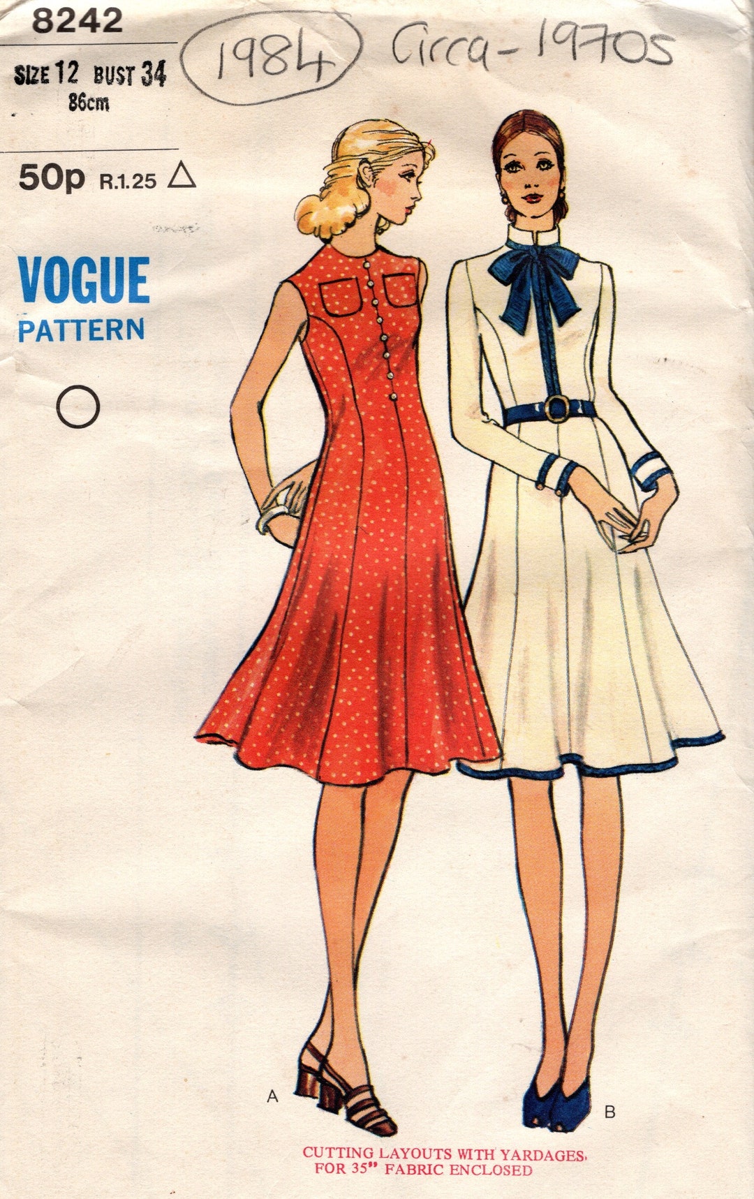 1970s Vintage VOGUE Sewing Pattern BUST: 34″ DRESS (1984) Vogue 8242 - Etsy