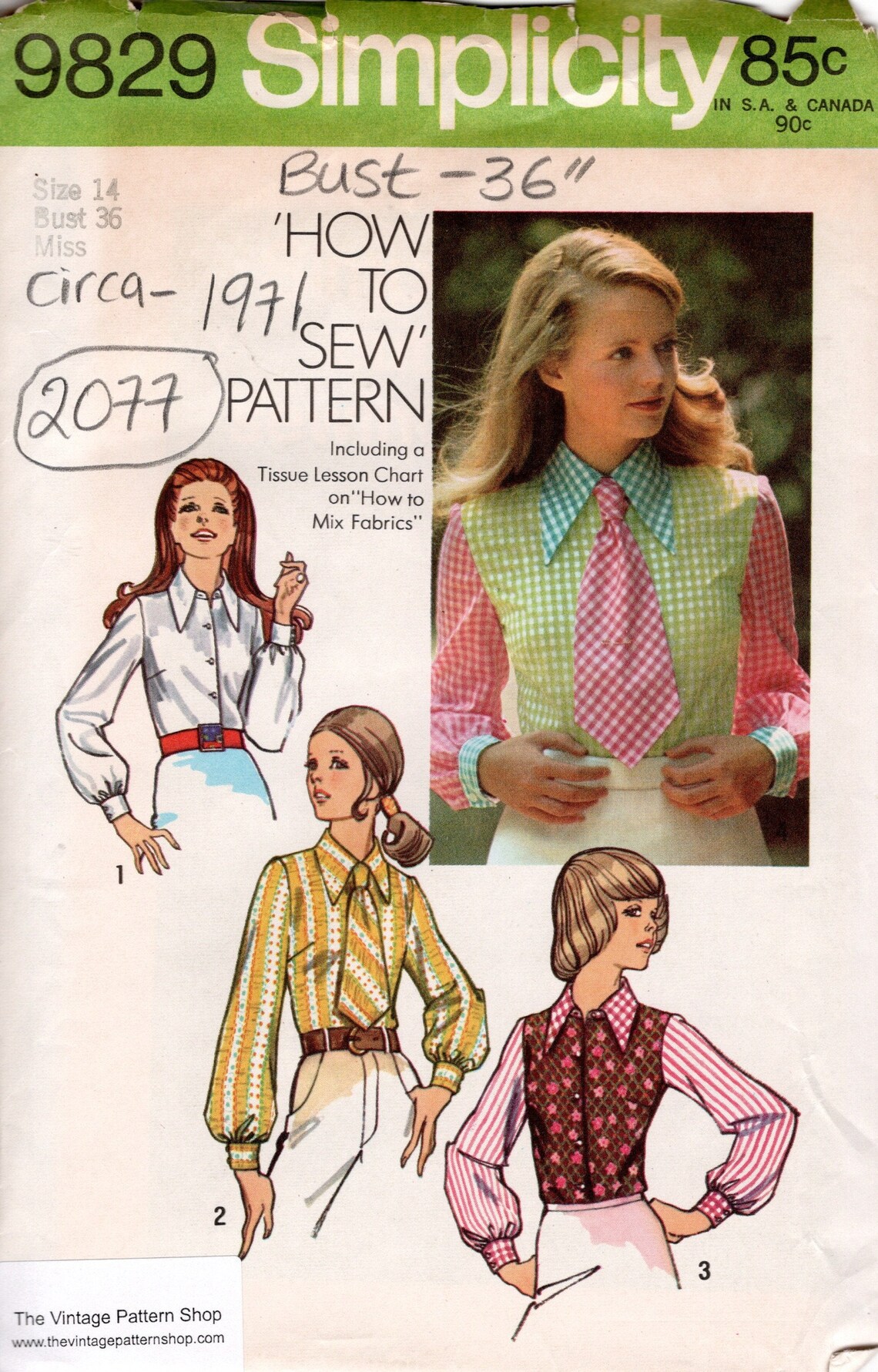 1971 Vintage Sewing Pattern B36″ BLOUSE & TIE (2077) Simplicity 9829 - Etsy