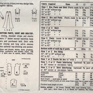 1966 Vintage Sewing Pattern Bell-bottom Pants, Shirt, Bra-top B34in ...