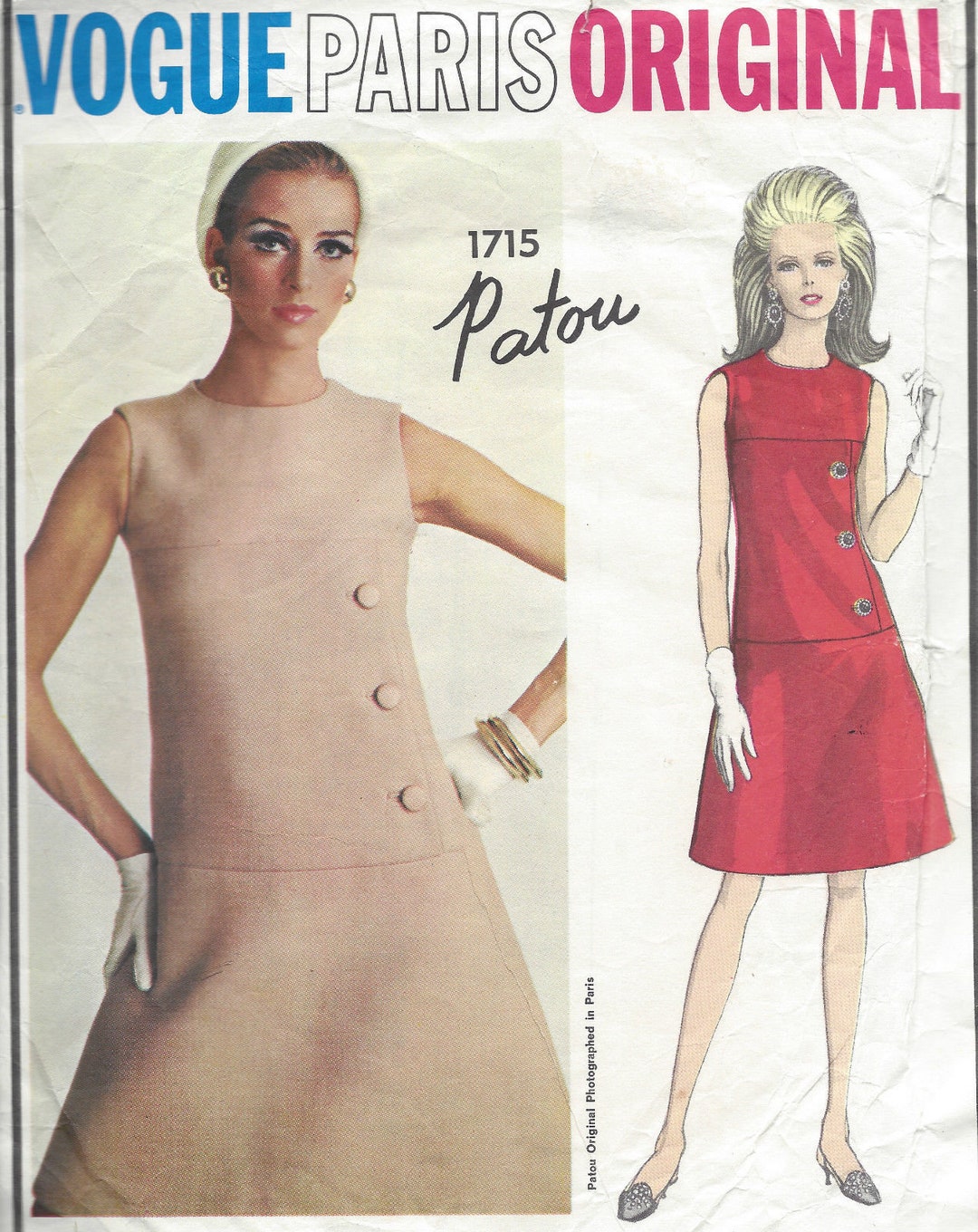 1967 Vintage VOGUE Sewing Pattern DRESS B38 (1152) by Patou Vogue 1715 ...
