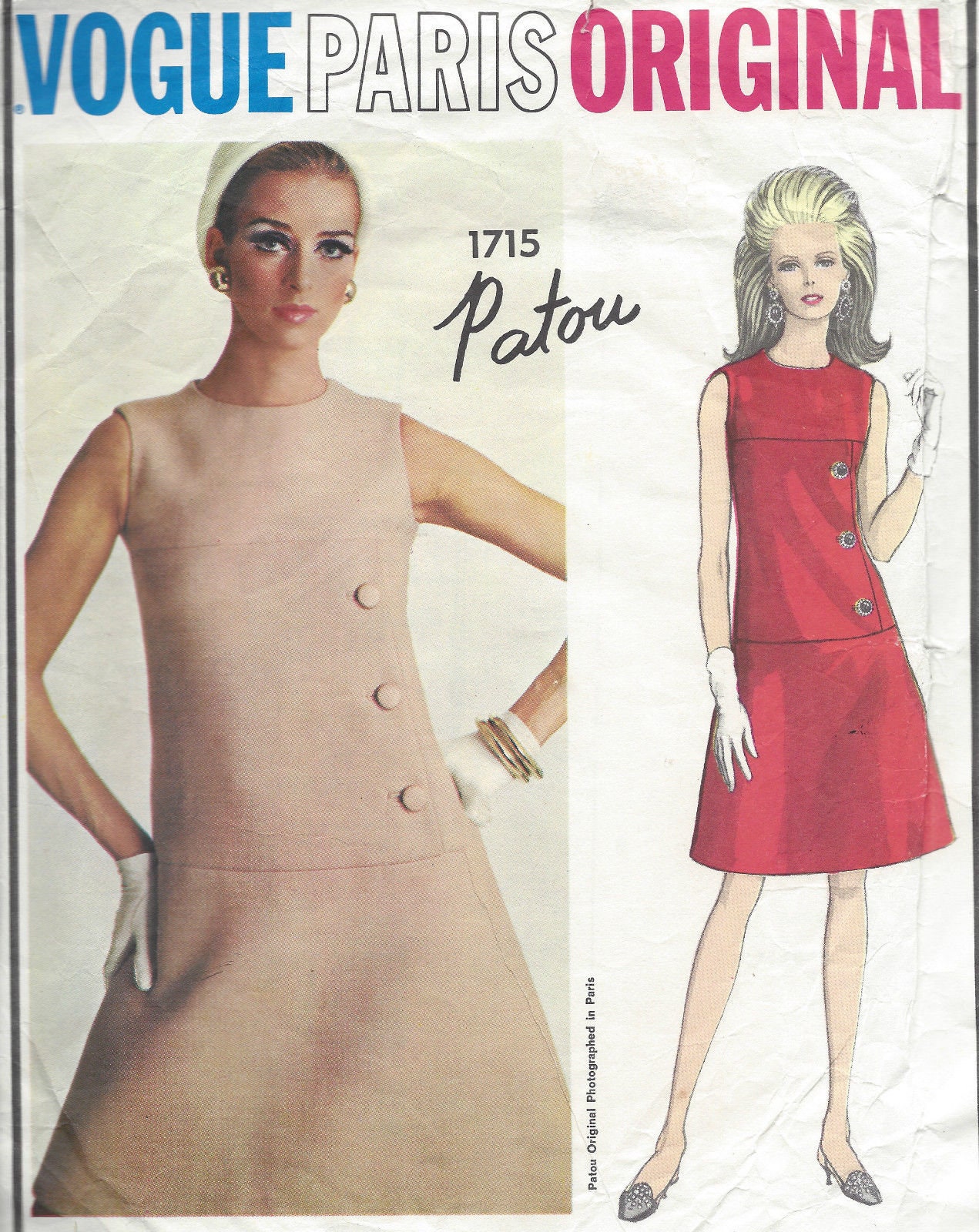 1967 Vintage VOGUE Sewing Pattern DRESS B38 (1152) by Patou Vogue 1715 ...