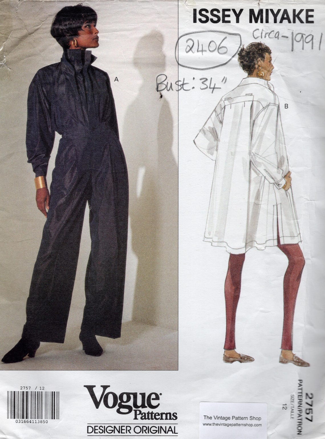 1991 Vintage VOGUE Sewing Pattern B34in Top Pants (2406) by Issey ...