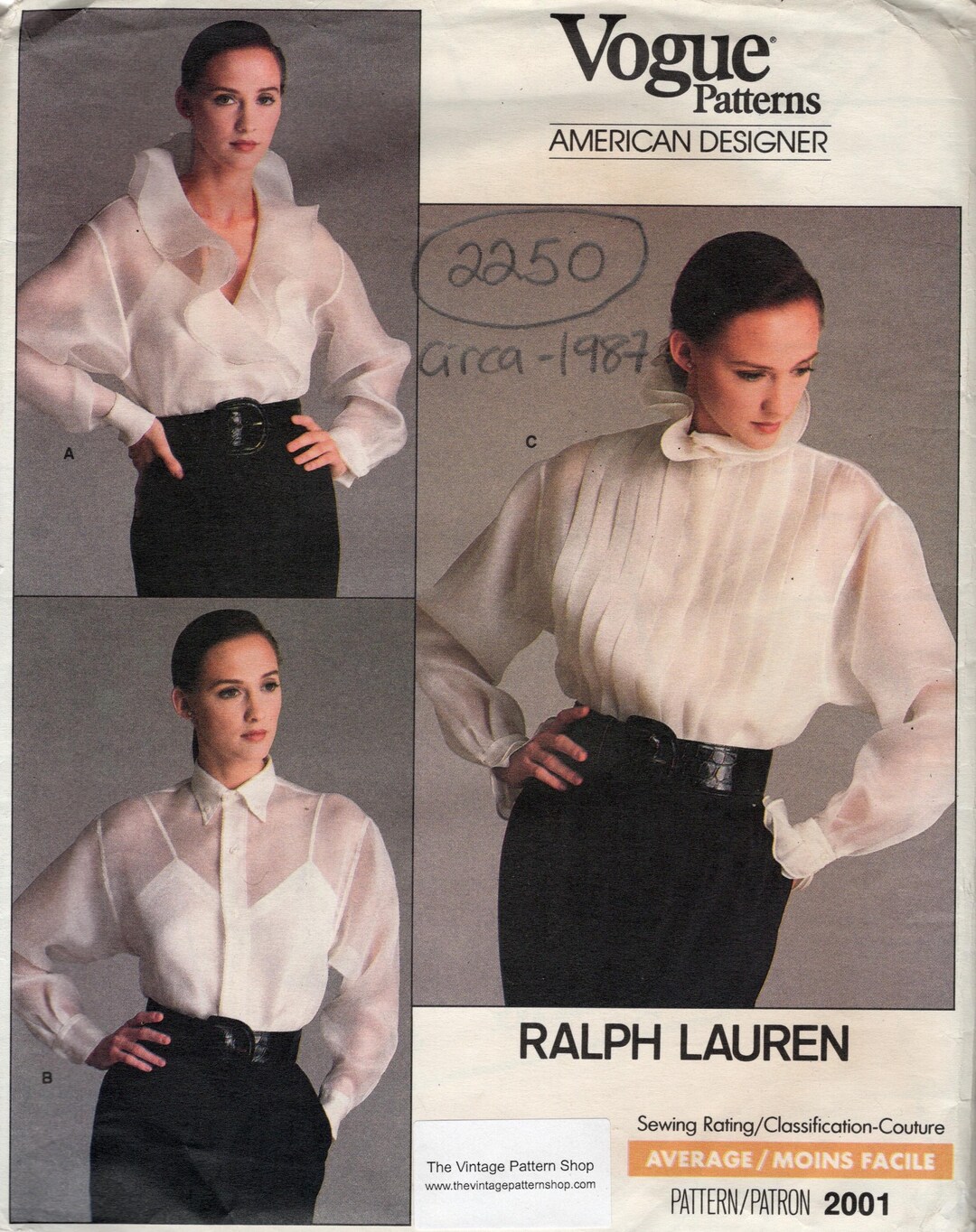 1987 Vintage VOGUE Sewing Pattern B34” BLOUSE & CAMISOLE (2250) by ...