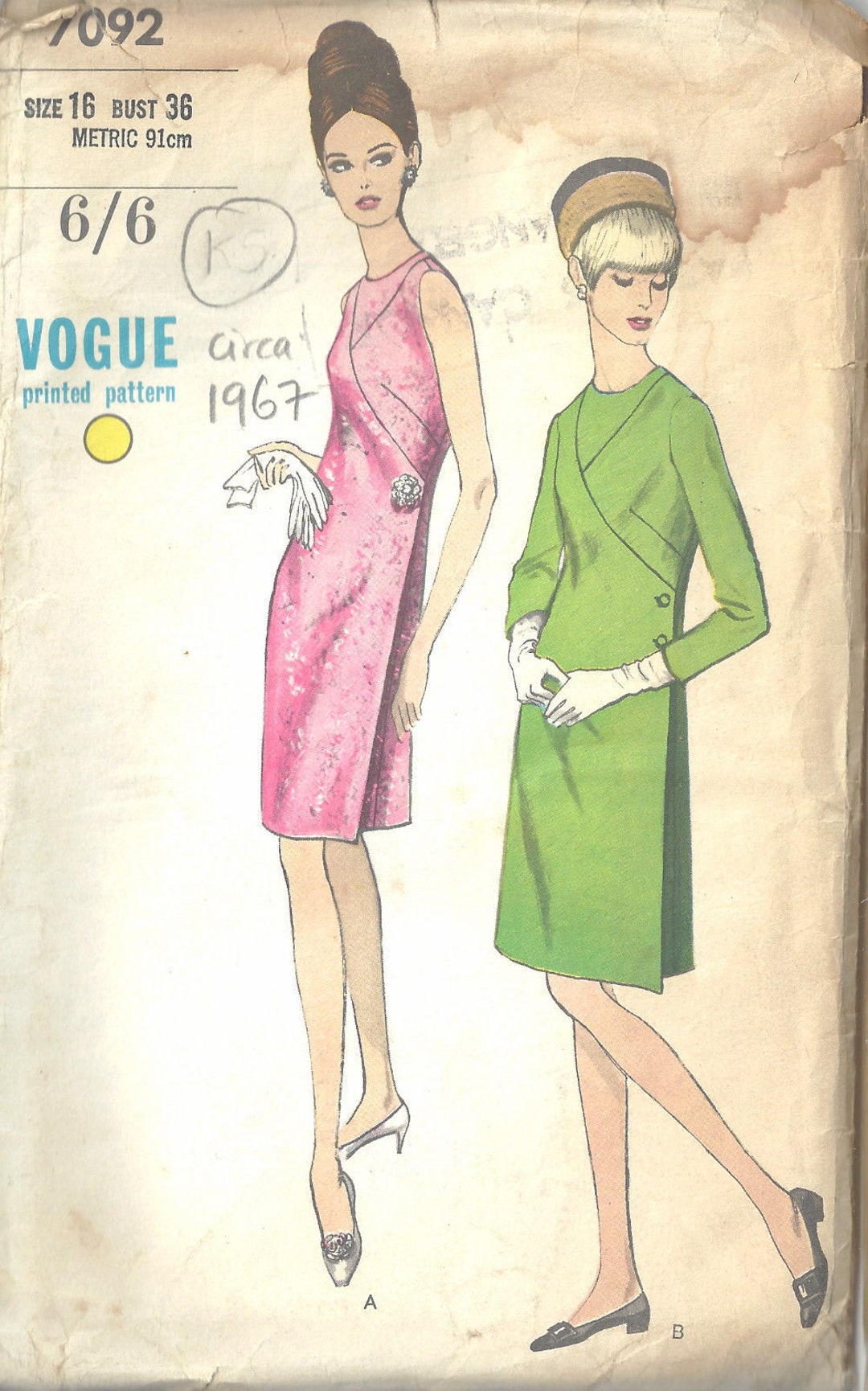 1967 Vintage VOGUE Sewing Pattern B36" DRESS (1619) by Vogue 7092 - Etsy
