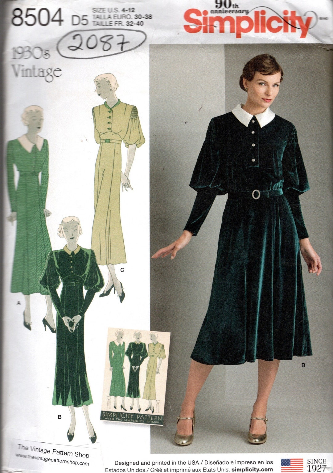 1930s Vintage Sewing Pattern B: 29.5 -30.5 - 31.5 - 32.5 - 34 Inches ...
