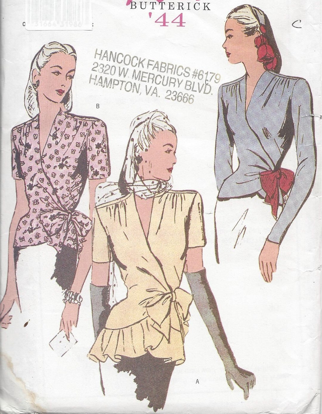 1944 Vintage Sewing Pattern B34-36-38in WRAP-AROUND BLOUSE (R813) by ...