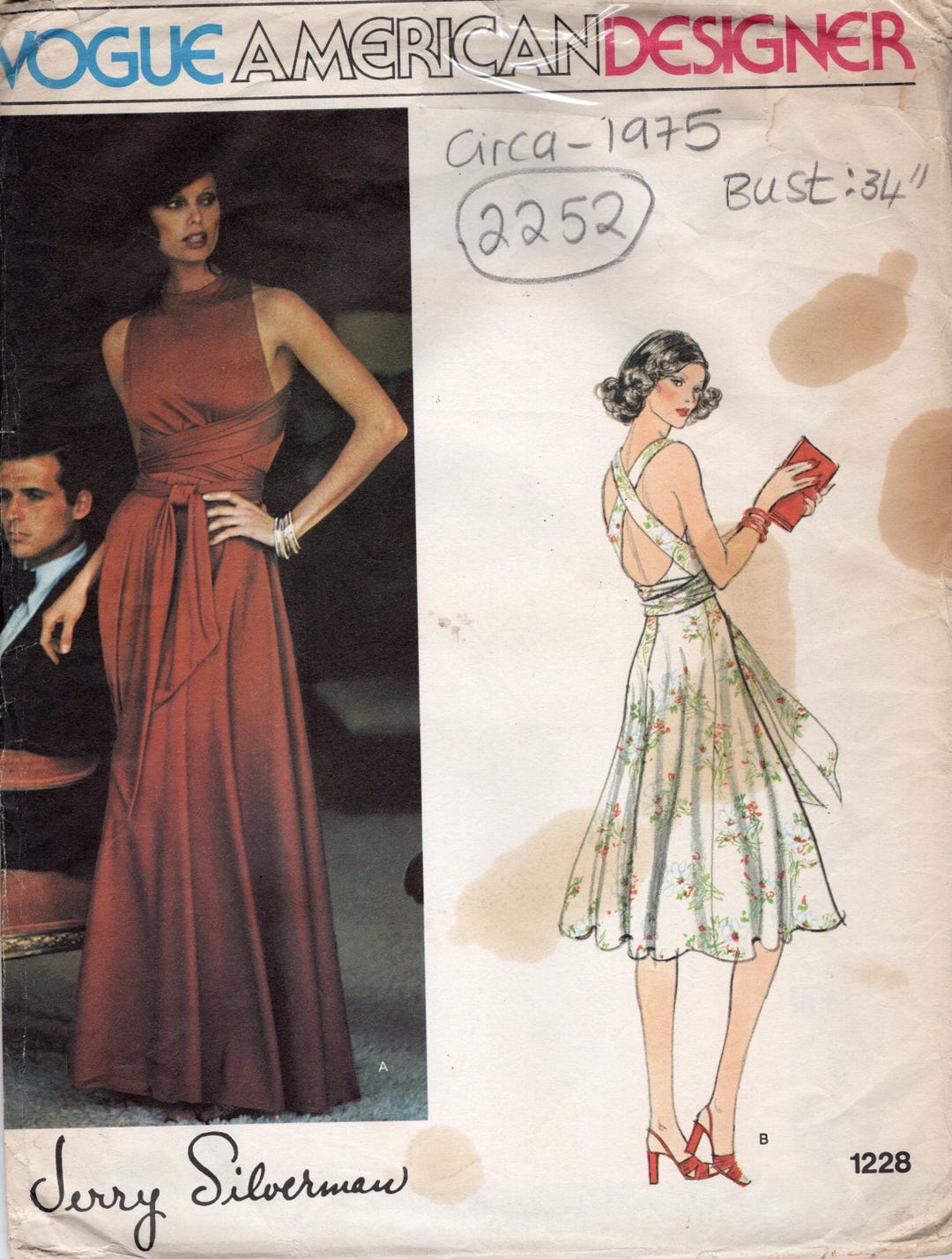 1975 VOGUE Vintage Sewing Pattern DRESS Bust 34” (87cm) (2252) by Jerry ...