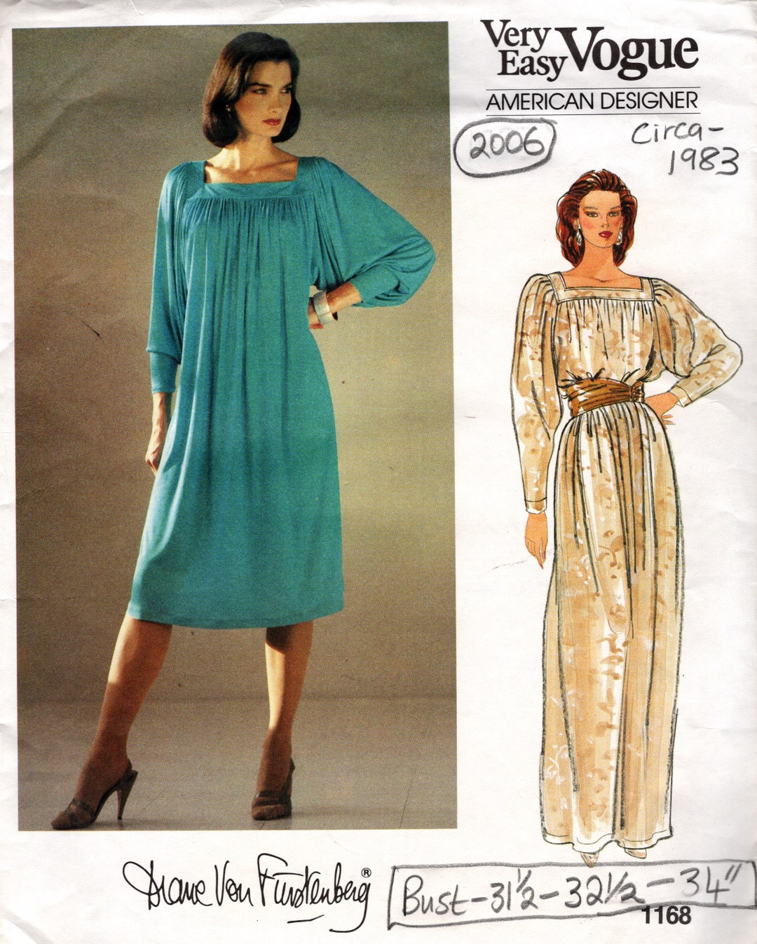 1983 Vintage VOGUE Sewing Pattern B31.5 – 32.5 – 34 ” DRESS (2006) by ...