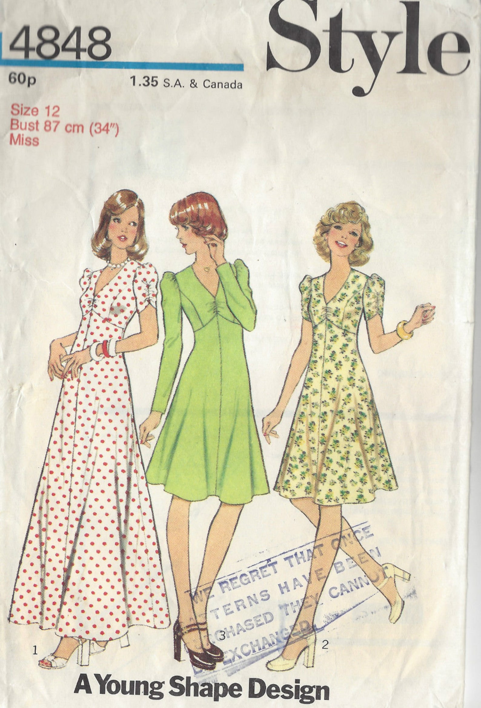 1974 Vintage Sewing Pattern B34 DRESS (1472) Style 4848 - Etsy