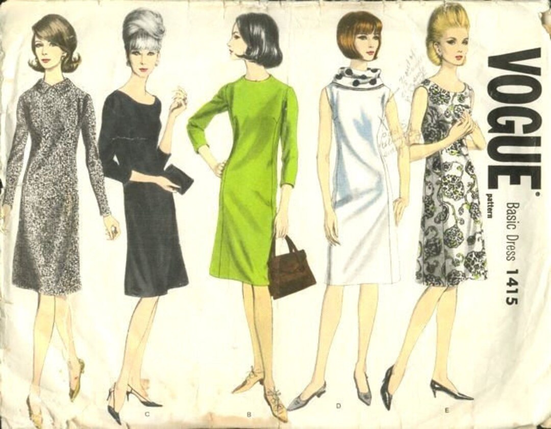 1964 Vintage VOGUE Sewing Pattern DRESS B36 (1722) Vogue 1415 - Etsy