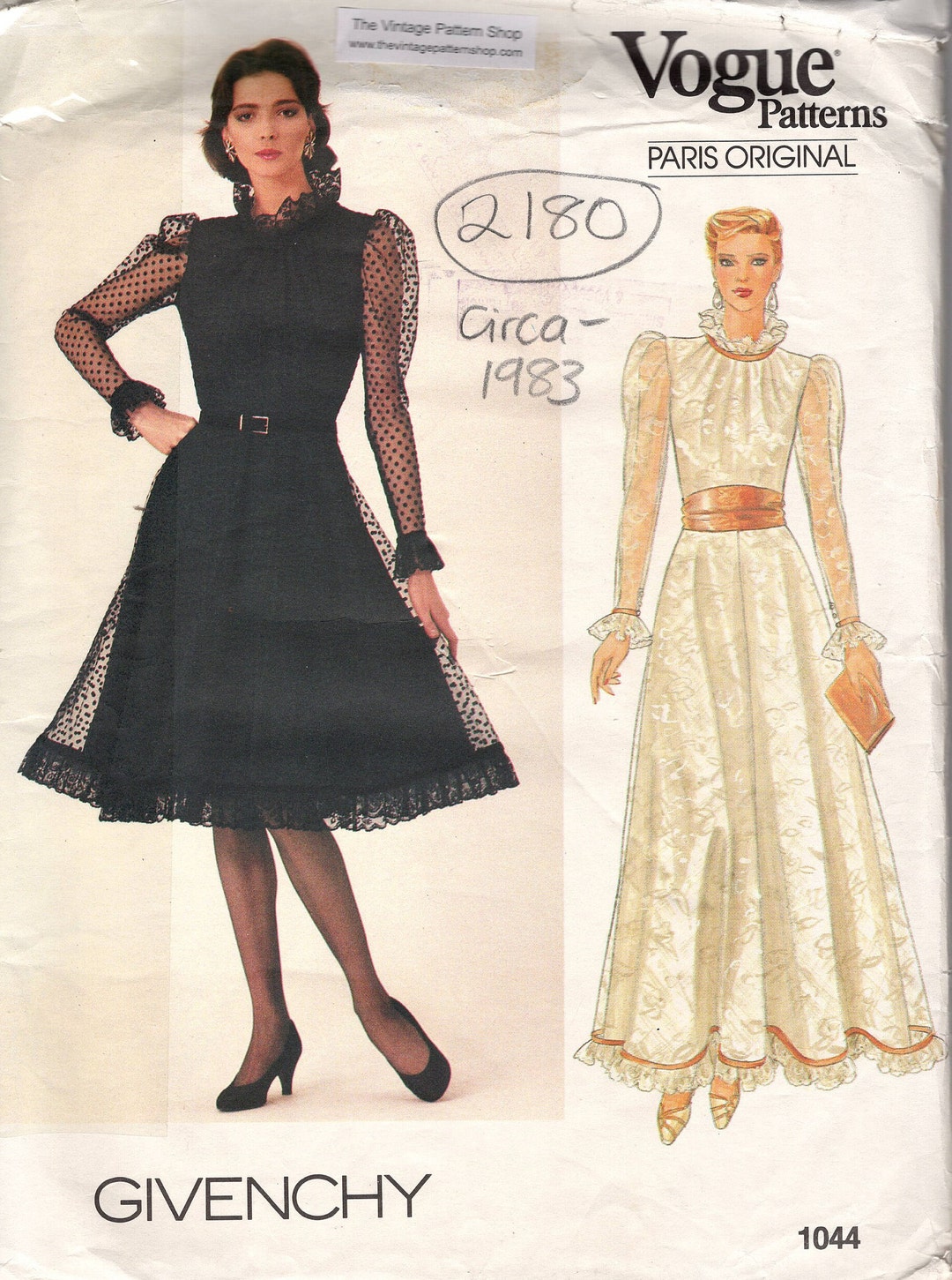 1983 Vintage VOGUE Sewing Pattern Bust 34"- 36″- 38 DRESS (2180) by ...