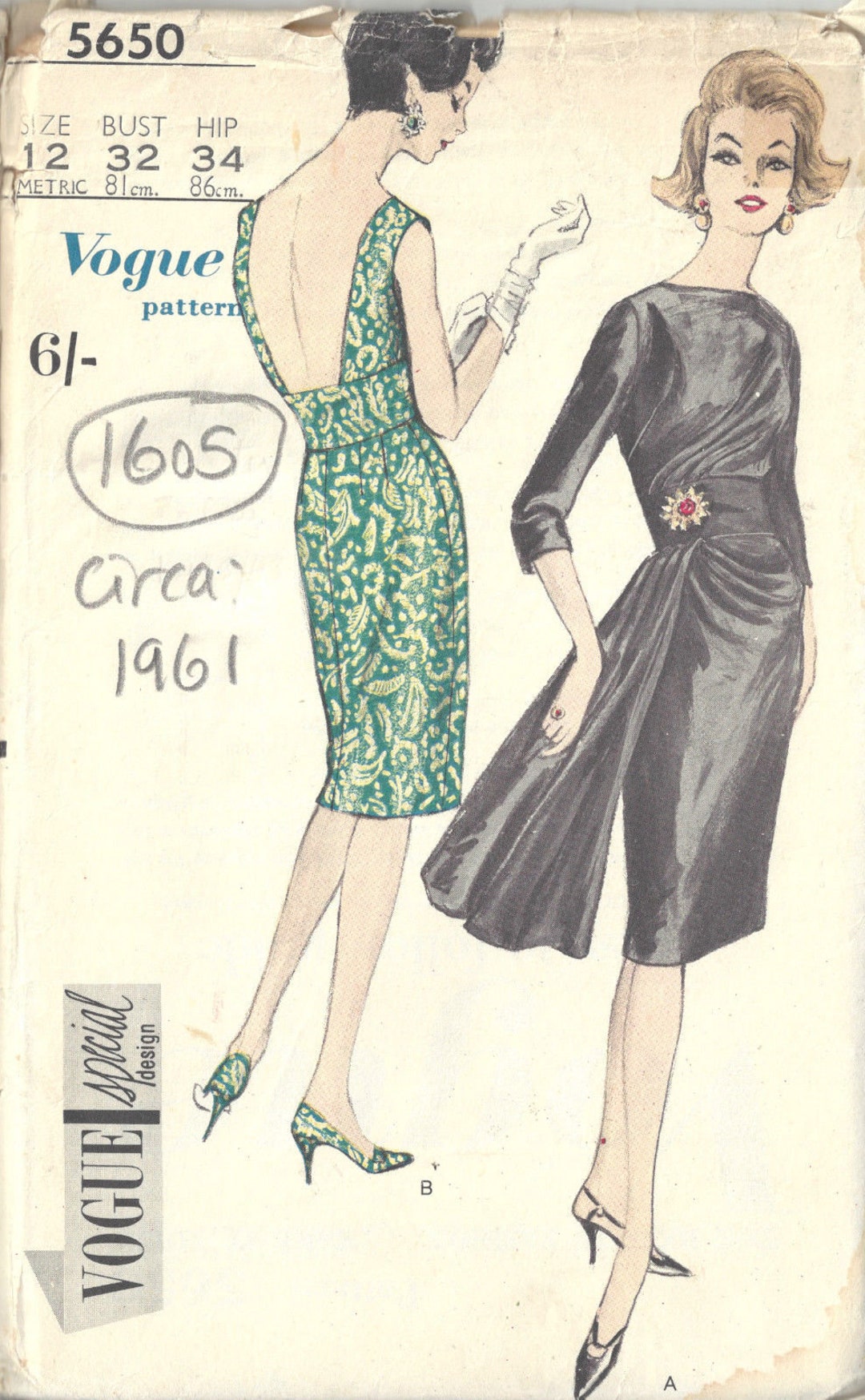 1961 Vintage VOGUE Sewing Pattern B32" DRESS (1605) by Vogue 5650 - Etsy