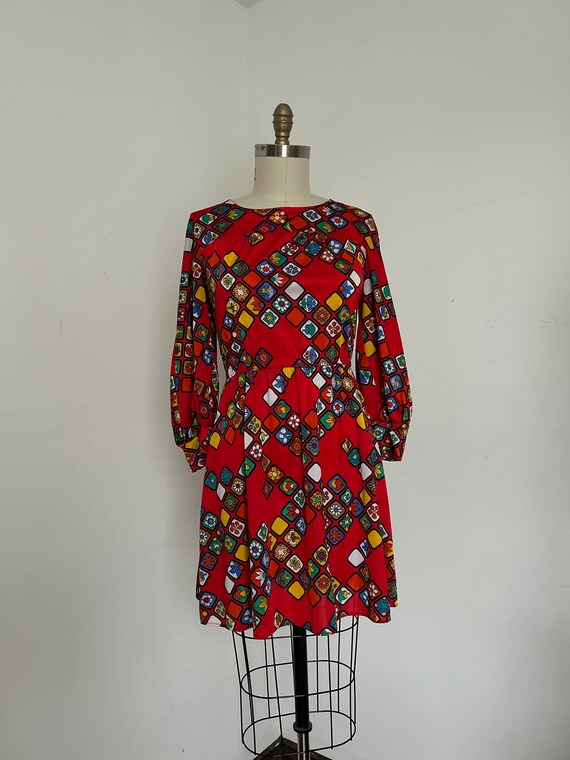 1960s Floral Mod Gogo Mini Skater Dress with Balloon … - Gem