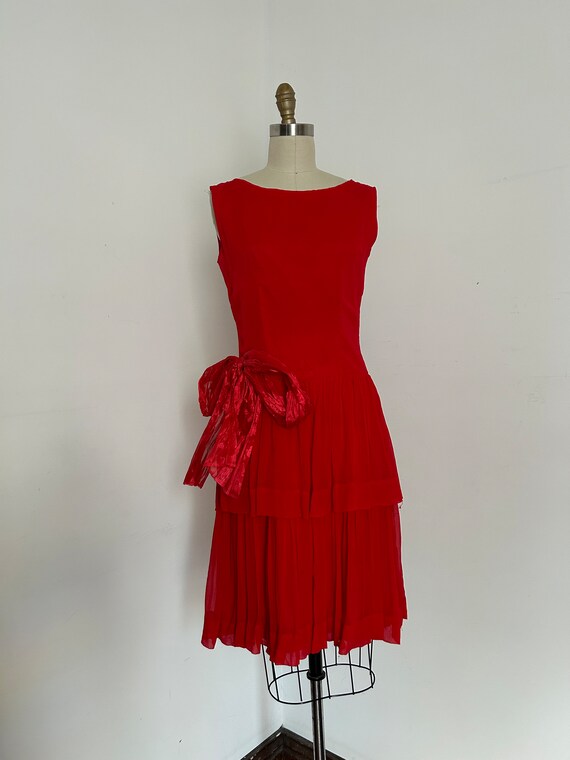 1960s Red Silk Chiffon Tiered Cocktail Dress by Alice… - Gem