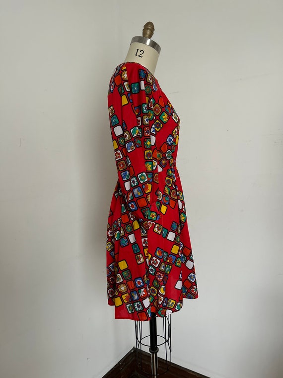 1960s Floral Mod Gogo Mini Skater Dress with Balloon … - Gem