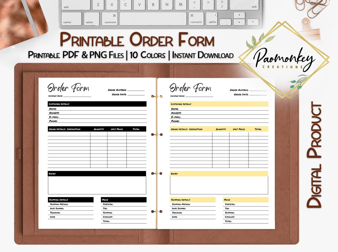 Printable Purchase Order Form Template | PDF Digital Files | PNG ...