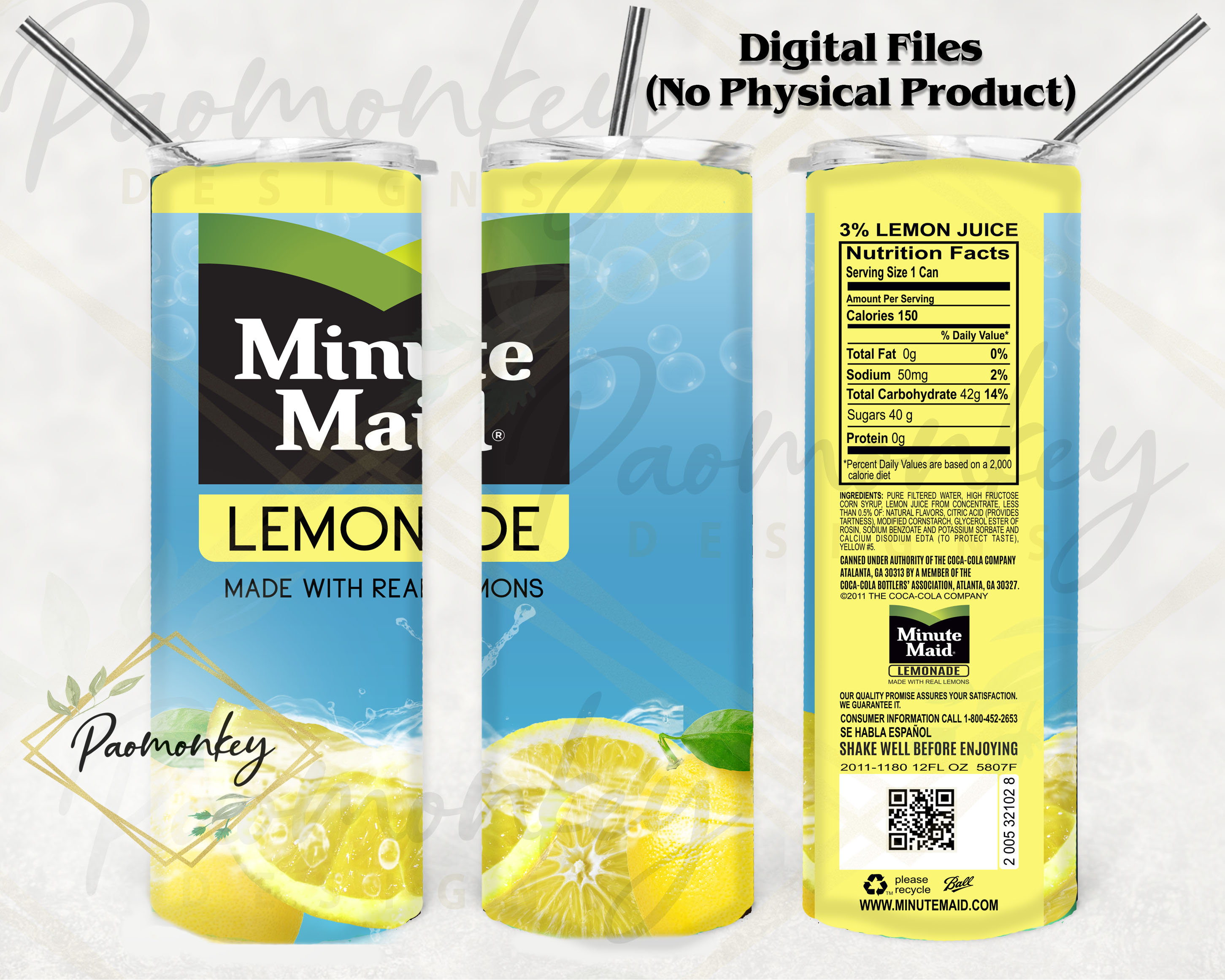 Minute Maid Lemonade Can Straight Skinny Tumbler 20 Oz Sublimation Wrap ...