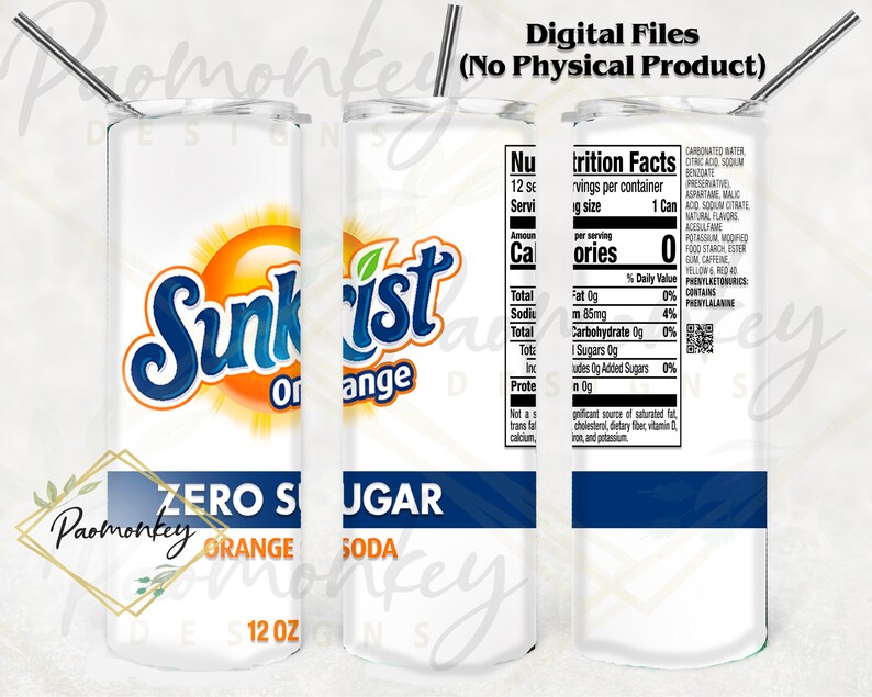 Sunkist Zero Sugar Orange Soda Can Straight Skinny Tumbler - Etsy