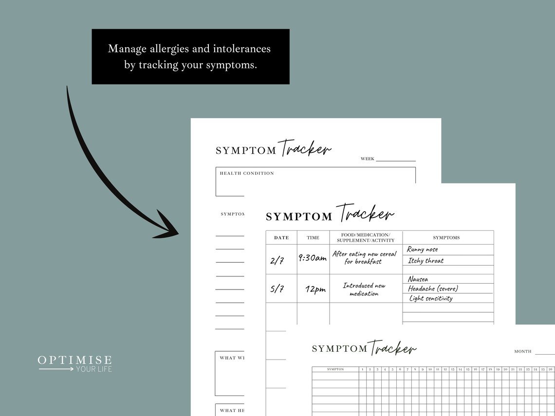 SYMPTOM TRACKER Pdf Printable Health Planner Habit - Etsy