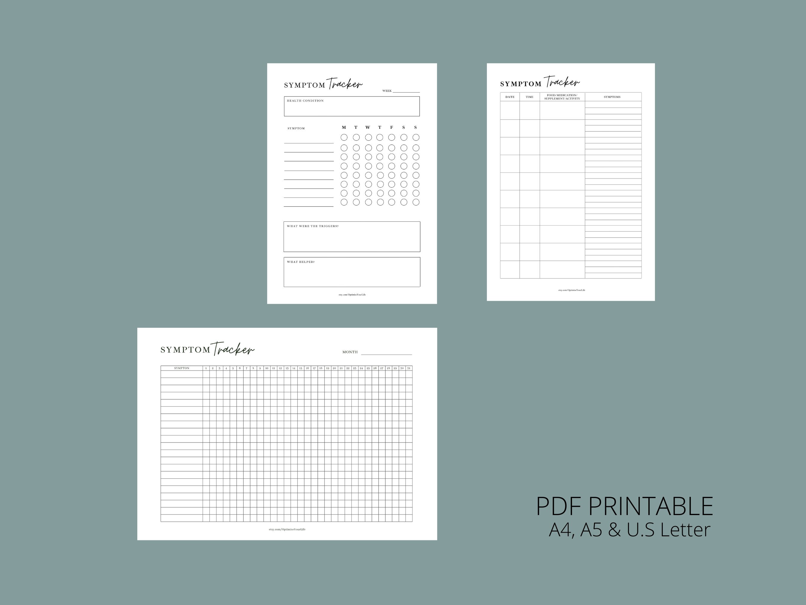 SYMPTOM TRACKER Pdf Printable Health Planner Habit - Etsy