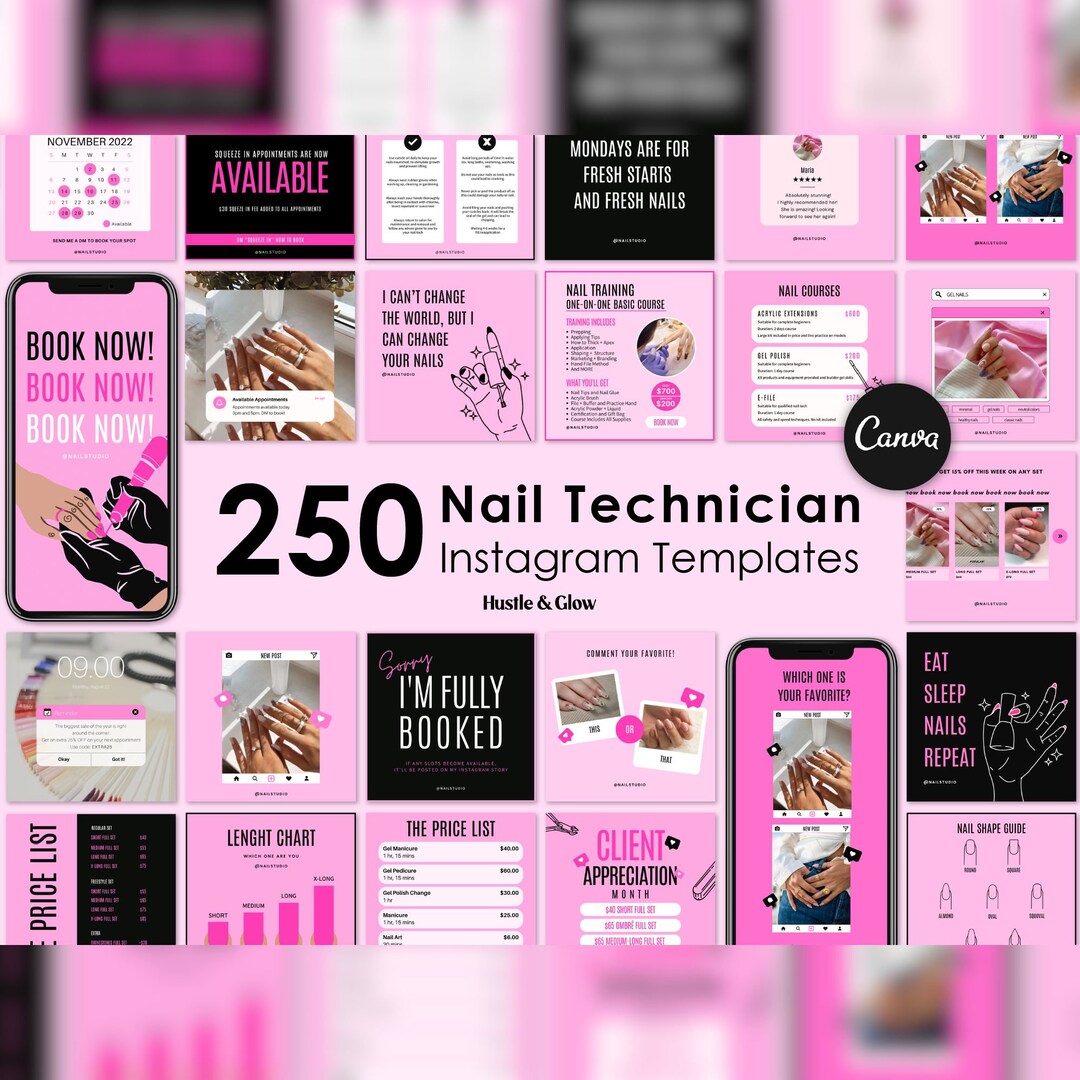 Pink Nail Tech Instagram Posts | Matching Canva Stories & Highlight ...