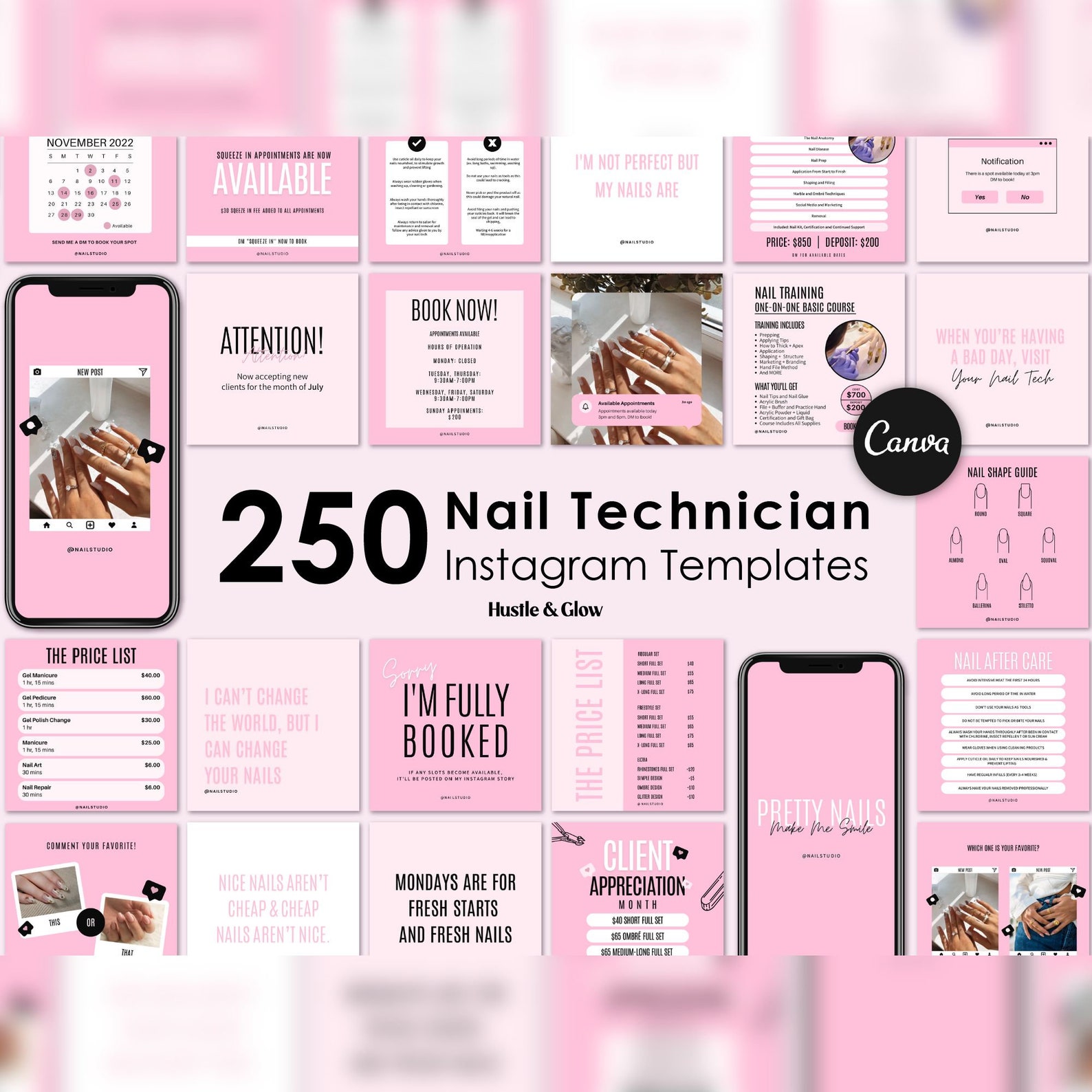 Pink Nail Tech Instagram Posts | Matching Canva Stories & Highlight ...