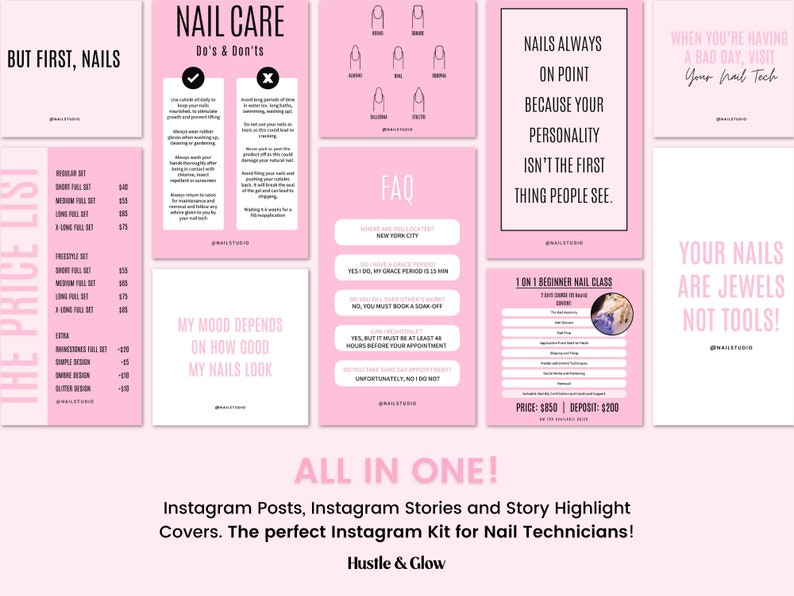 Pink Nail Tech Instagram Posts | Matching Canva Stories & Highlight ...
