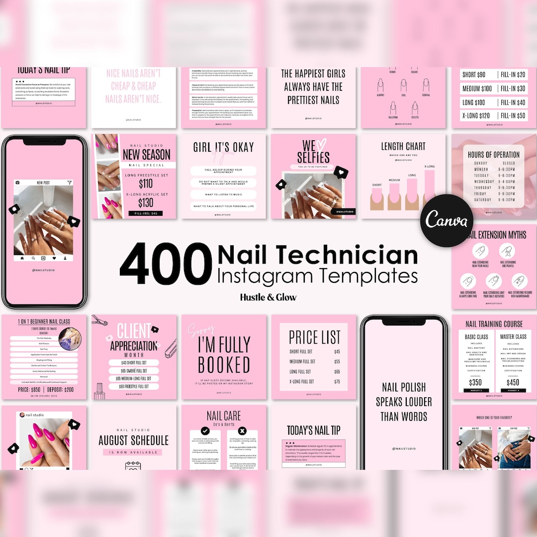 Pink Nail Tech Instagram Posts | Matching Canva Stories & Highlight ...