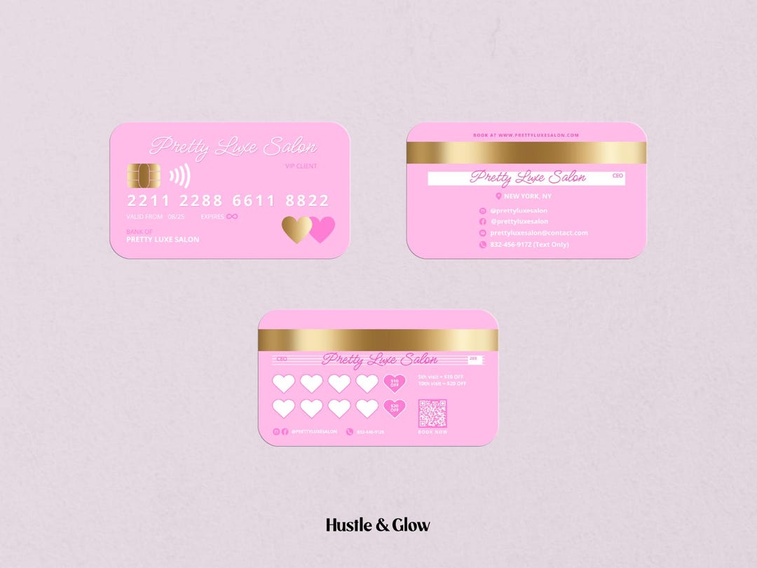 Pink Credit Card Business Template | Loyalty Card With QR Code - Etsy