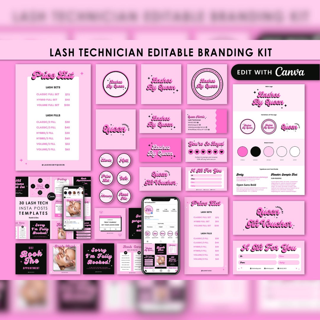 Lash Tech Branding Kit, Lash Tech Instagram Template, Lash Tech Price ...
