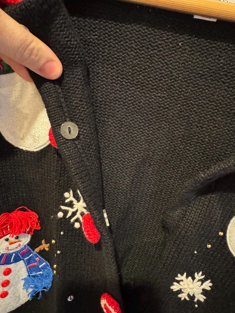 Ugly Christmas Snowman Cardigan Vintage 90s Embroidered Mercer Street Studio Large - Etsy