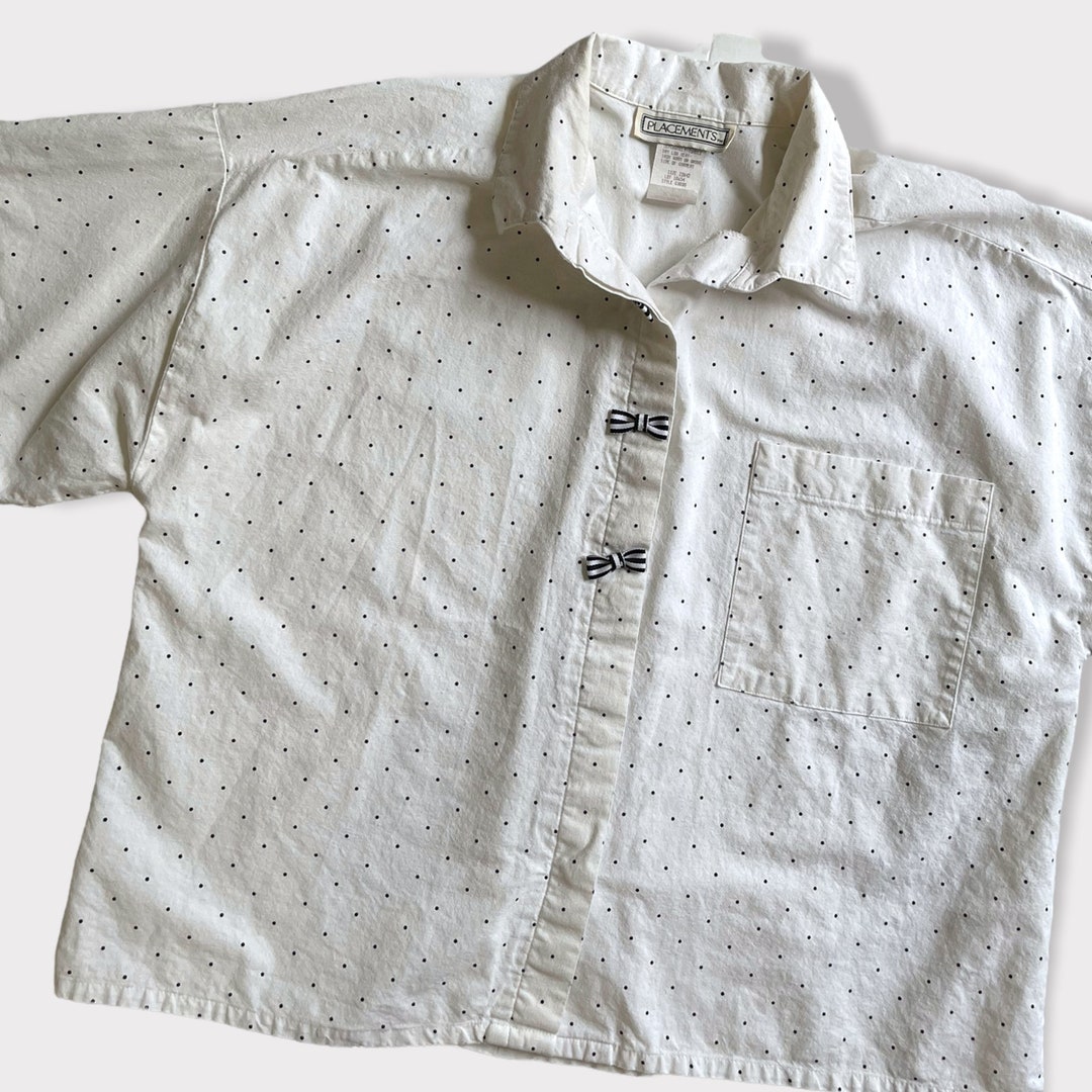 Polka Dotted Collared Button Down With Bows on Buttons Size 22W42 - Etsy