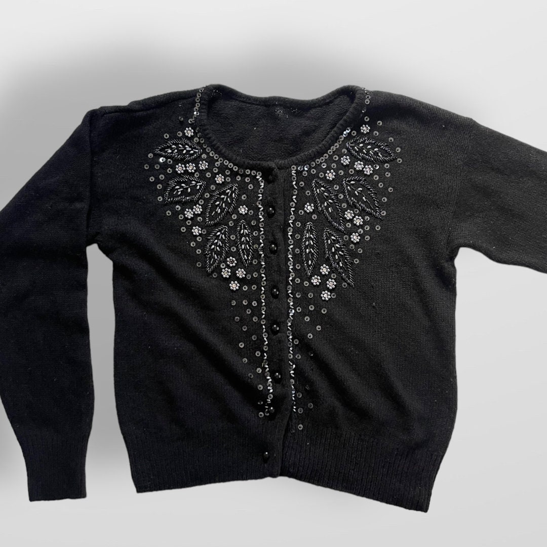 Black Cardigan With Sequins and Beading - Etsy