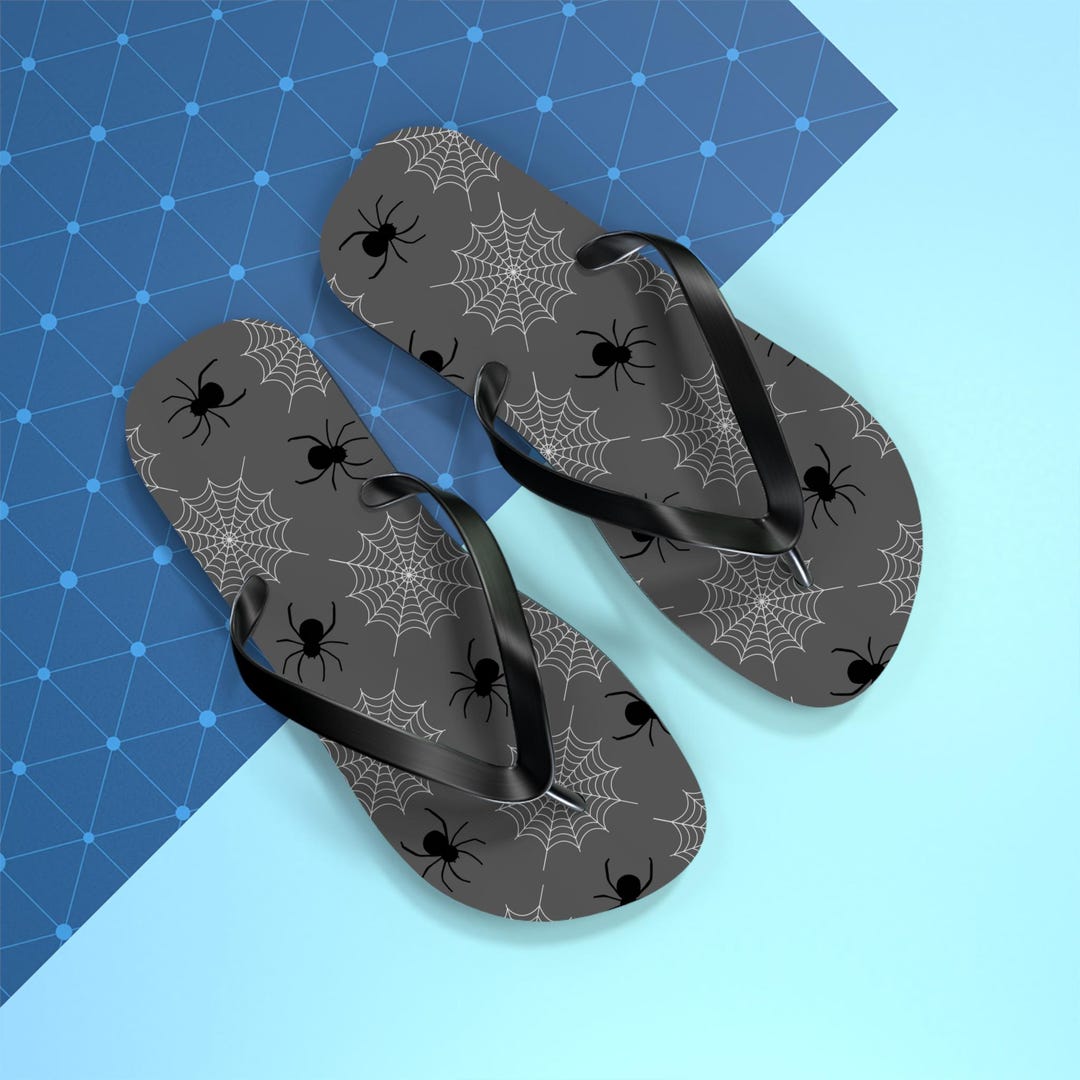 Spider Flip Flops With Spider Webs on Gray Beach, Gym, Pool, Shower ...