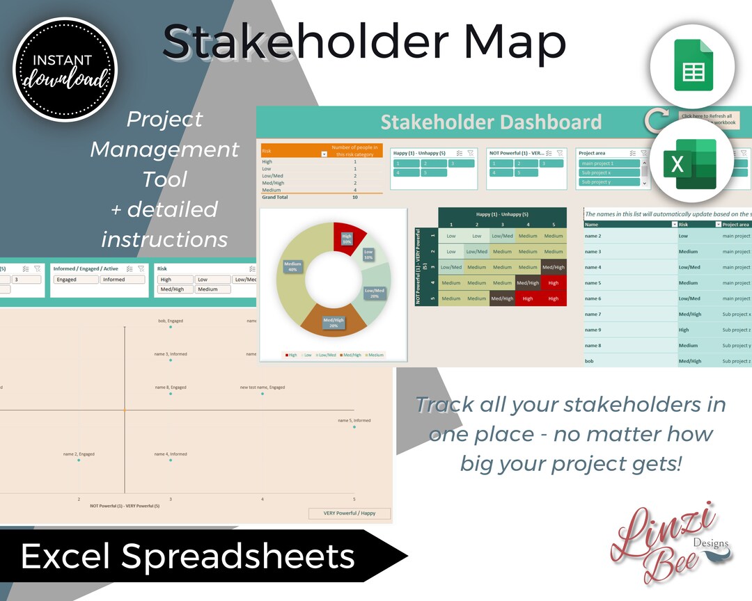 Stakeholder Map Excel, Project Management Risk, Log, Google Sheets ...